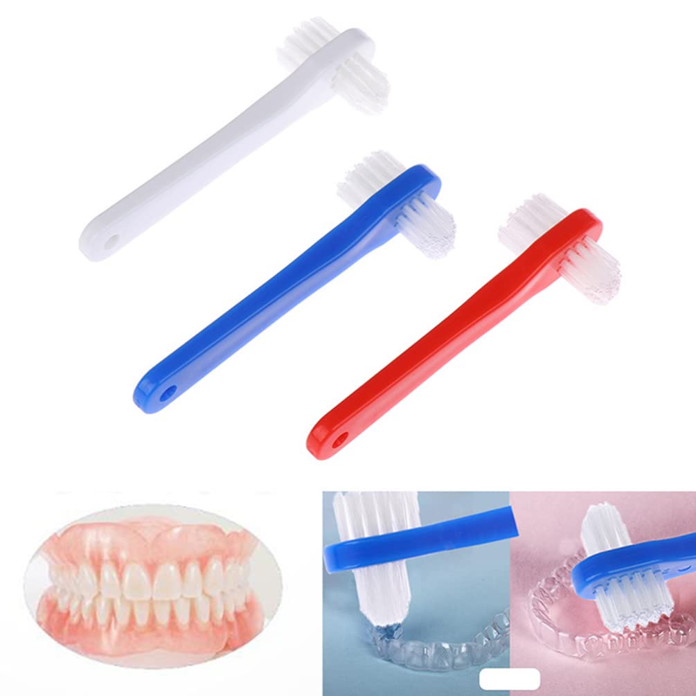 Denture Brush Denture Brush Toothbrush 3Pcs Denture Brush Dual Head Toothbrushes Hard Denture Cleaning Brush Denture Toothbrush Cleaning for False Teeth Cleaning Dental Brush