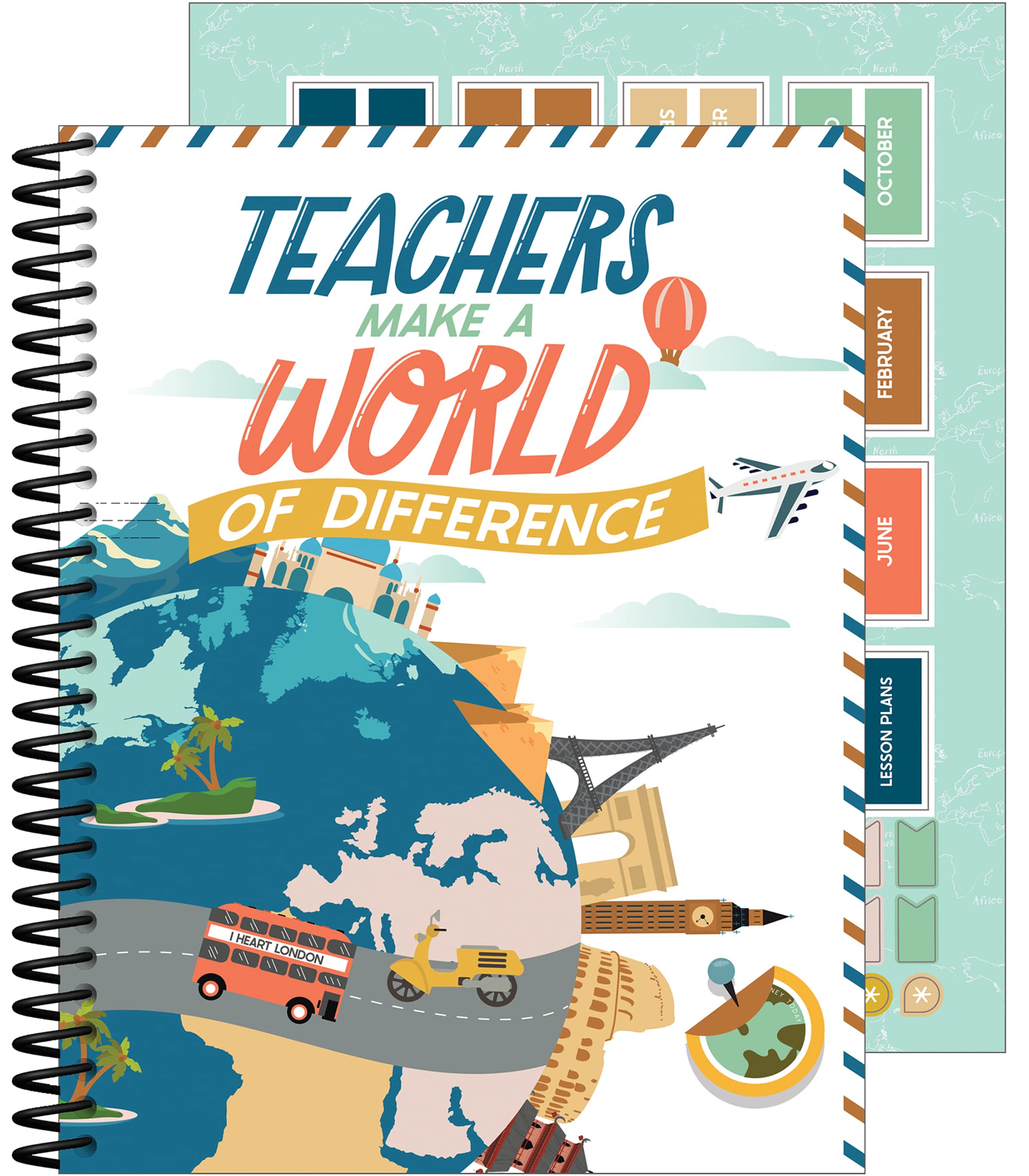 Carson Dellosa Let's Explore Teacher Planner, 8" x 11" Spiral Bound Teacher Planner With Planner Stickers, Undated Daily Planner, Weekly & Monthly Planner & School Supplies for Classroom Organization