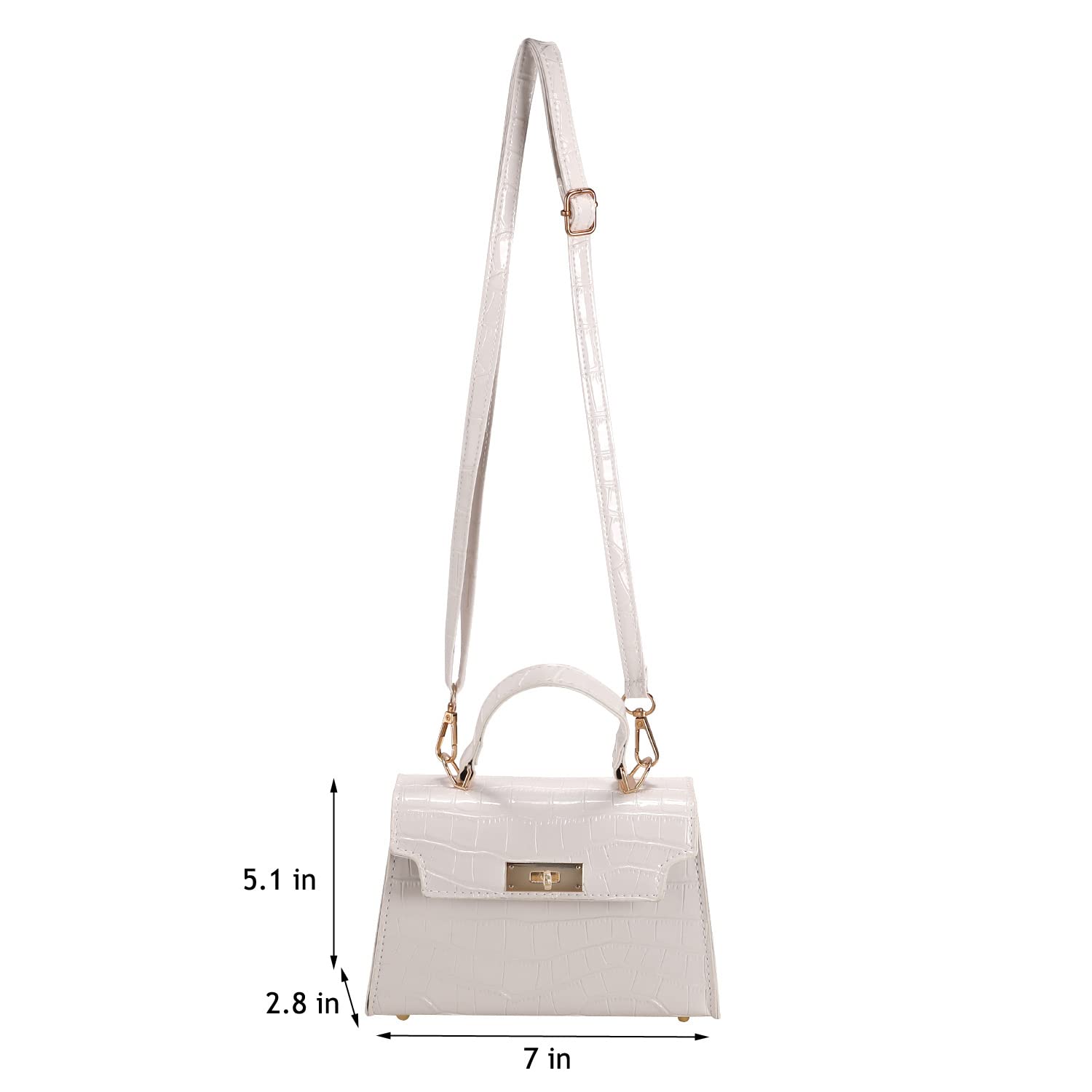 cuiab Mini Purses for Women's Faux Croc-Embossed, Vegan Leather Top Handle Fashion Satchel Handbag, (white)