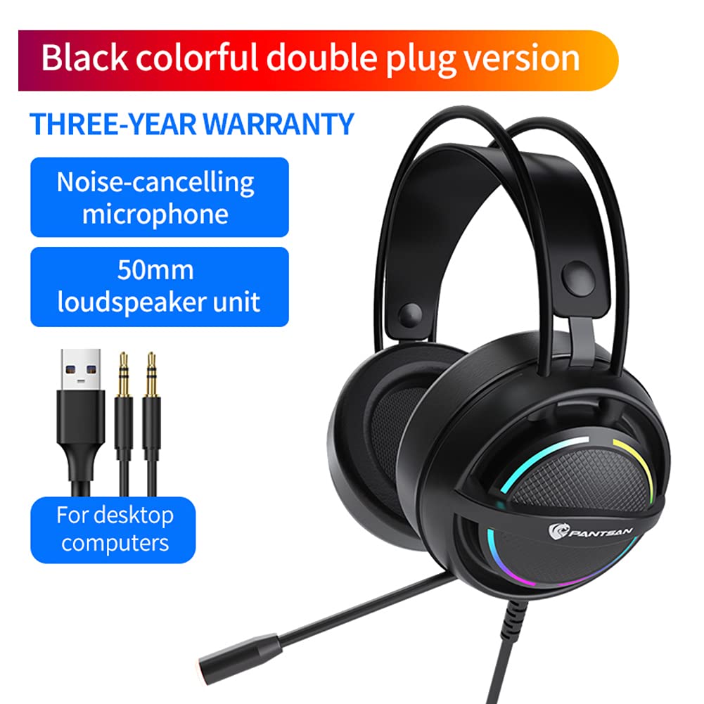 CALIDAKA Gaming Headset Music for PC 50mm Driver with Noise Canceling Mic Wired RGB LED(Black)