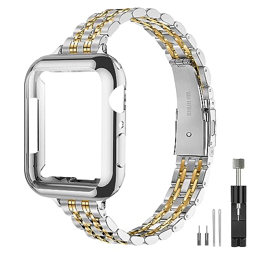 QUNDAXI Gold Apple Watch Band Compatible with Apple Watch 41mm 45mm 42mm 44mm 40mm 38mm Metal stainless steel Watchband suitable for iWatch 8/7/6/5/4/3/2/1/SE series Women Luxury strap (38mm 40mm 41mm, Silver and Gold)