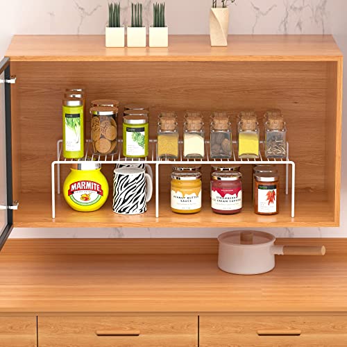 GEDLIRE Kitchen Cabinet Expandable Shelf Organizers Set of 2, Adjustable Metal Wire Pantry Storage Shelves, Plate Dish Organizer Rack for Cabinets, Cupboard, Counter, Freezer, Countertop, White