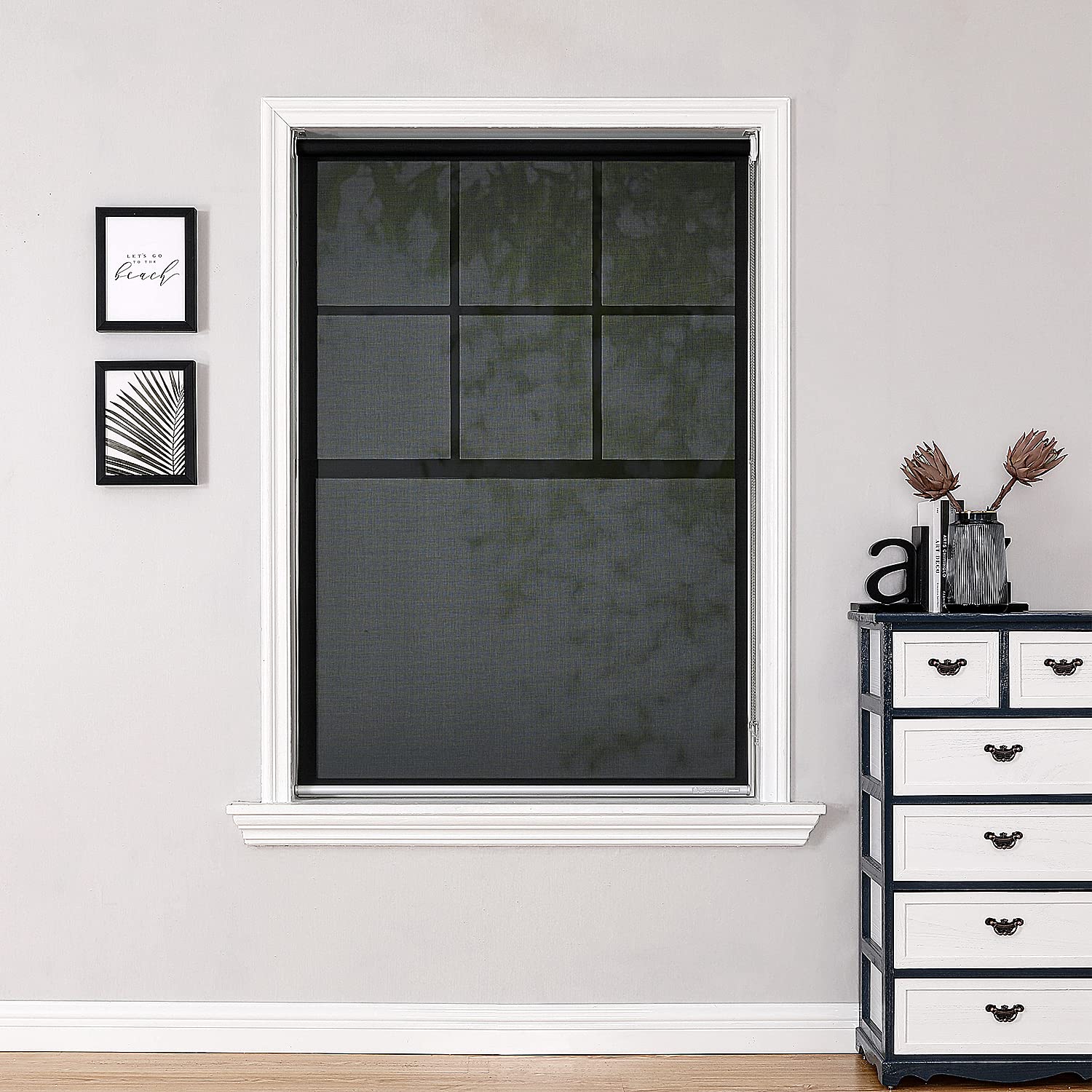 ChrisDowa Light Filtering Roller Shades, with 5% openness Solar Screen, Flame Retardant Fabric. Solar Semi Sheer Roller Blinds for Office and Home. Easy to Install.Off White,46" W x 72" H