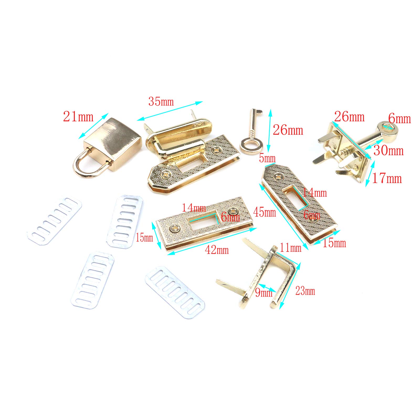 Semetall Purses Locks Kits Closure Wallet Locks Metal Twist Turn Lock Closure for DIY Handbag Shoulder Bag Making Accessories(Set of 7,Golden)