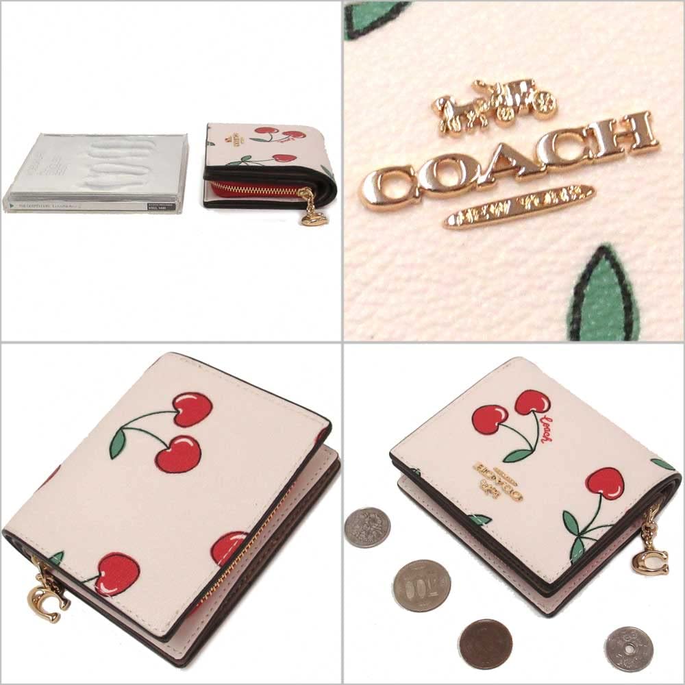 Coach Snap Wallet With Heart Cherry Print Chalk Multi Style No. CF407