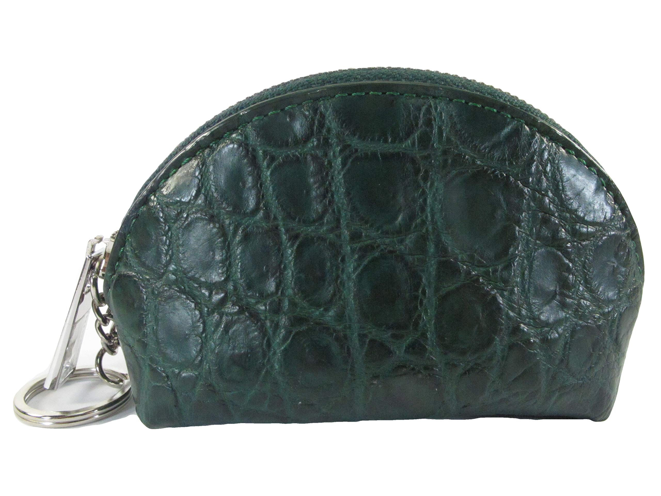 PELGIO Genuine Crocodile Skin Leather Zip Around Coins Pocket Purse Key Ring Wallet (Fir Green)