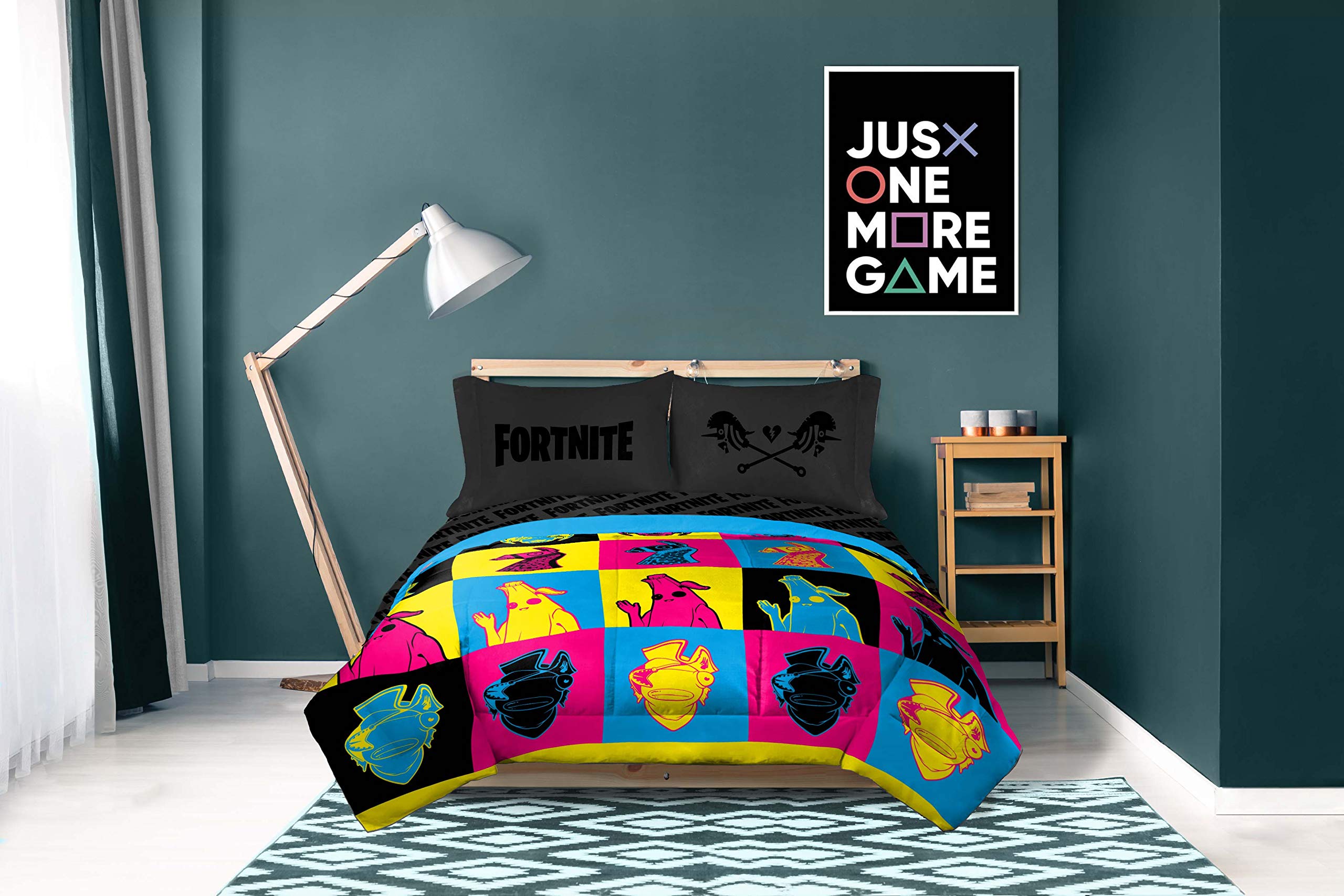 Jay Franco Fortnite Neon Warhol 4 Piece Twin Bed Set - Includes Comforter & Sheet Set - Bedding Features Llama, Peely, & Vertex - Super Soft Fade Resistant Microfiber (Official Fortnite Product)