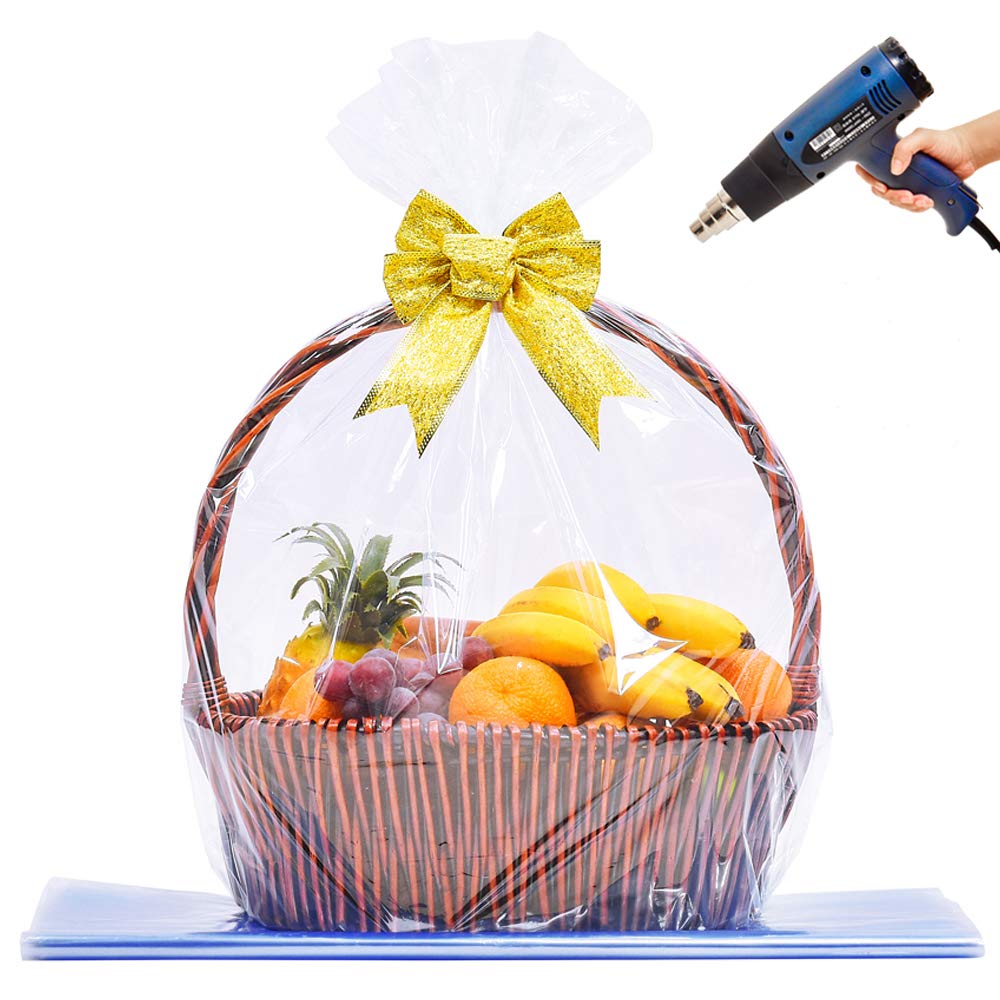 LazyMe Extra Large Jumbo Shrink Wrap Bags Cellophane Bags for Gift Baskets - 37x45 Inch Christmas Basket Bags (10 pcs, XXL)