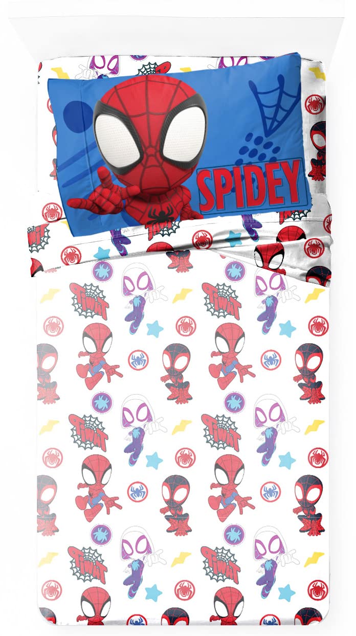 Jay Franco Marvel Spidey and His Amazing Friends Team Spidey Full Size Sheet Set - 4 Piece Set Super Soft and Cozy Kid’s Bedding - Fade Resistant Microfiber Sheets (Official Marvel Product)