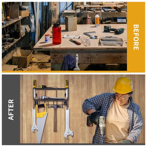 OMNINOVA Power Tool Organizer, 2 Pack Garage Tool Organizers and Storage with Screwdriver Holder, Drill Holder Wall Mount, Heavy Duty Metal Tool Shelf, Utility Storage Rack for Cordless Drill