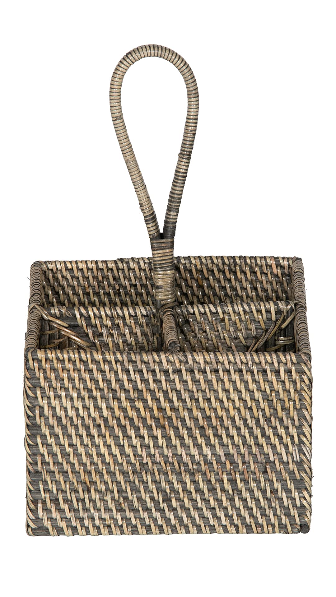 KOUBOO Laguna Rattan Bottle Caddy – Decorative Basket for Organizer Kitchen Utensils, Silverware – Boho Home Decor & Storage Solution for Dining Table, Pantry, Countertop, Black Wash