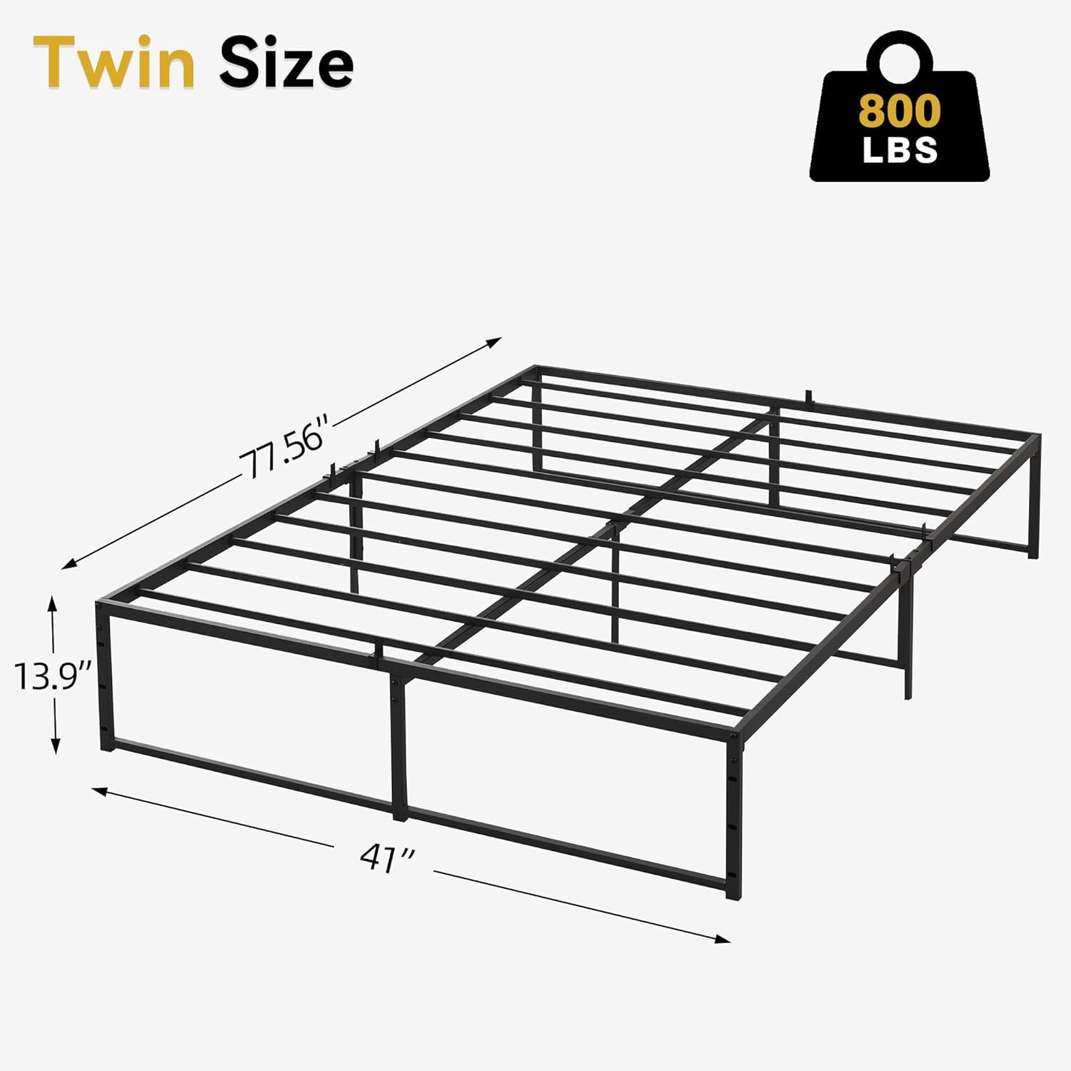 GAOMON Twin Size Bed Frame Platform, 14 inch Metal Twin Bed Mattress Frame with 3 in 1 Steel Support, No Box Spring Needed Easy to Assemble Black Bed Platform - Twin