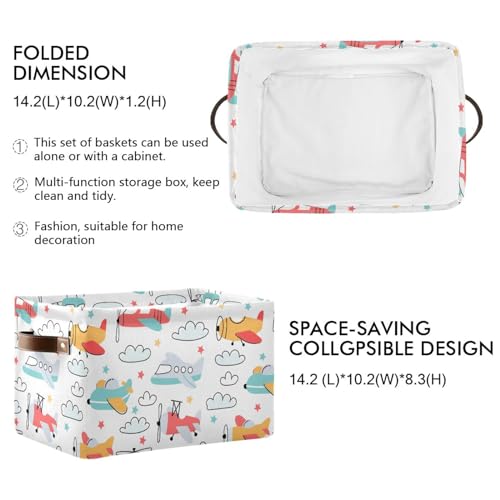 Cartoon Airplane Helicopter Storage Basket Bins Sturdy Toy Storage Organizer Bins Laundry Basket with Handles for Pet Books Clothes Makeup Nursery Closet Office,2 pcs