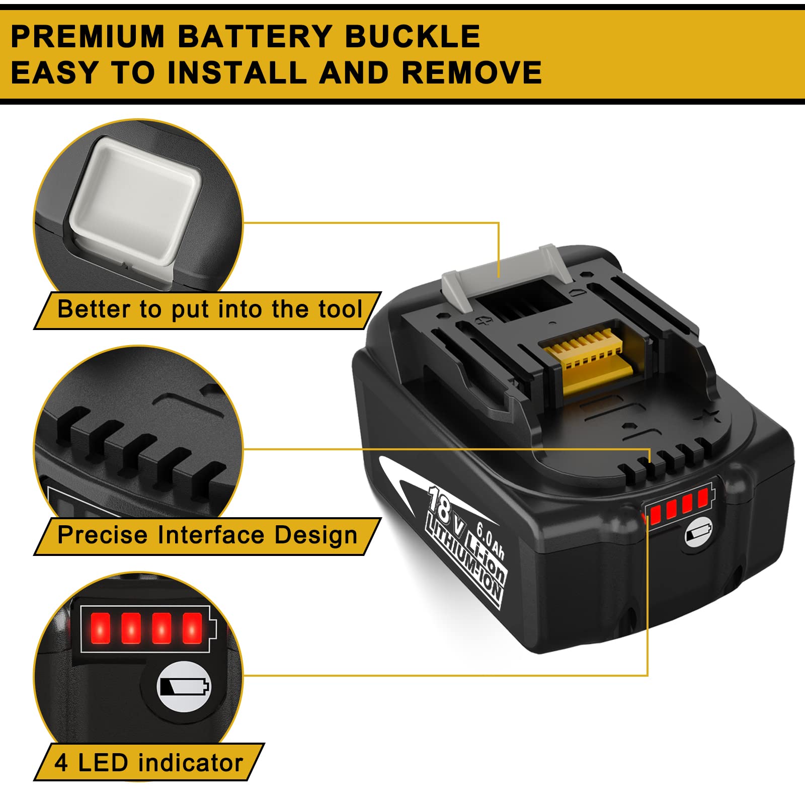 Boetpcr Upgraded to 6.0Ah BL1860B Replacement Battery Compatible with Makita 18V Battery Lithium Ion BL1860 BL1850 BL1850B BL1840 BL1840B BL1830 BL1830B BL1815 BL1815B LXT-400(Black)