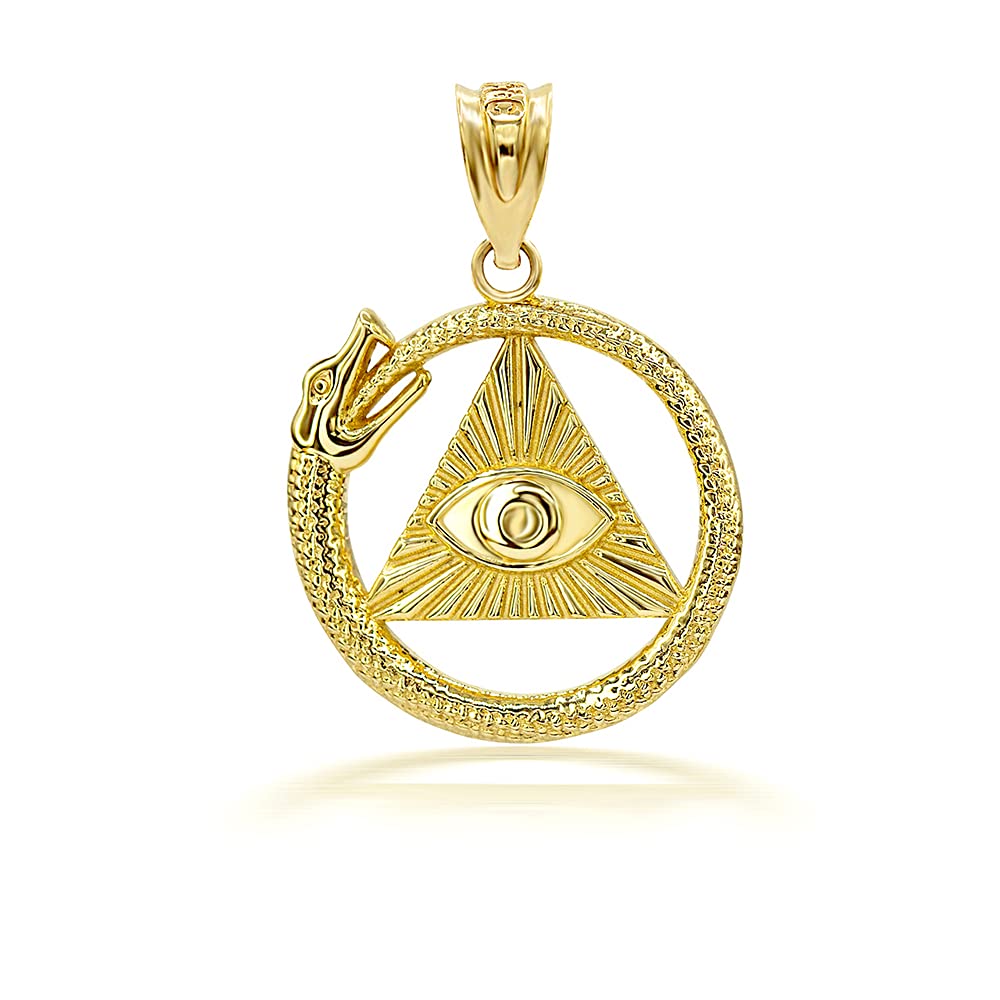 Certified 14k Yellow Gold Ouroboros Snake The eye Of Horus/Ra All Seeing Eye Pendant