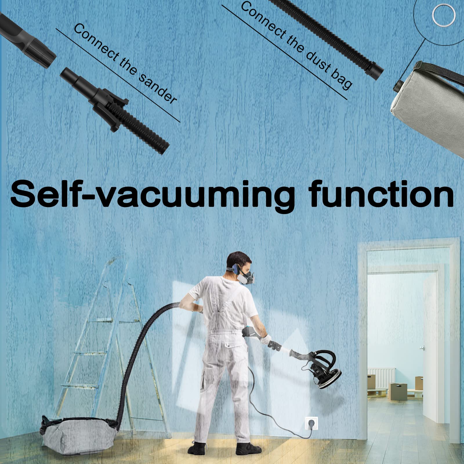 Drywall Sander, IMQUALI Electric Drywall Sander 1050W 8.5A Variable Speed 600-2600RPM Foldable Wall Sander with Vacuum, LED Light, Extendable Handle, Dust Bag and Hose, 12 Sanding Discs, IMQ-919