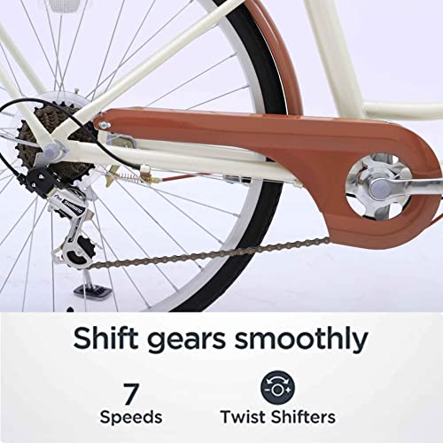 Cheim Beach Cruiser Bike, 26 Inch Urban Men Women's Cruiser Bicycle, Commuter Bicycle, Multiple Colors (Beige)