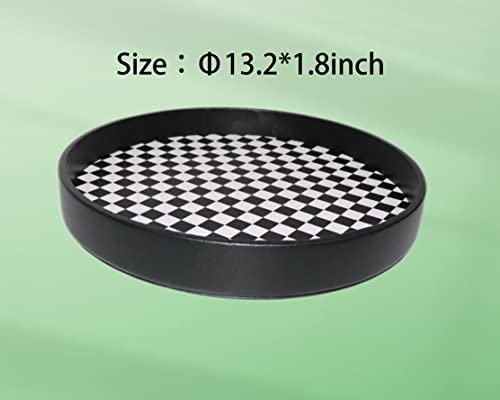 MCBZ Home Round Leather Tray, Round Decorative Tray, Round Serving Tray, Leather Ottoman Tray, Circle Coffee Table Tray,Diameter13.2 * 1.8" (Black)