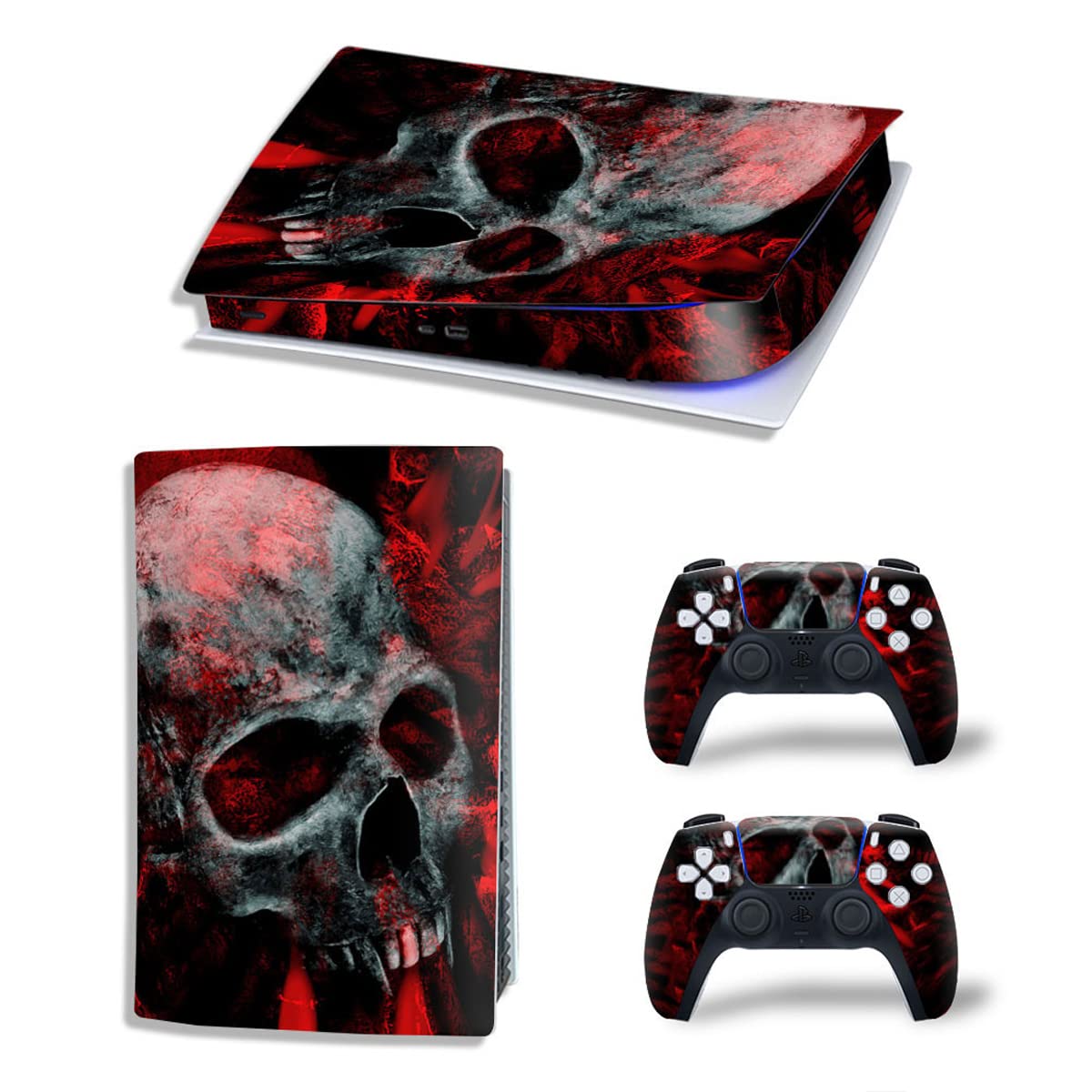 Vinyl Skin Sticker Decal Cover for PS5 Digital Edition, Blood Skull PS5 Console and Controllers Skin