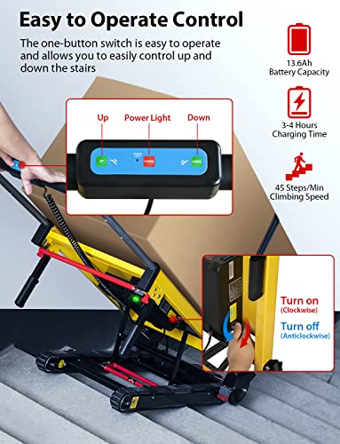 Electric Stair Climbing Hand Trucks Dolly 120W Motor 440Lbs Load Folding Electric Stair Climber Cart with Charger Lithium Battery 6 Solid Wheels for Moving Climbing Stairs Logistics Distribution