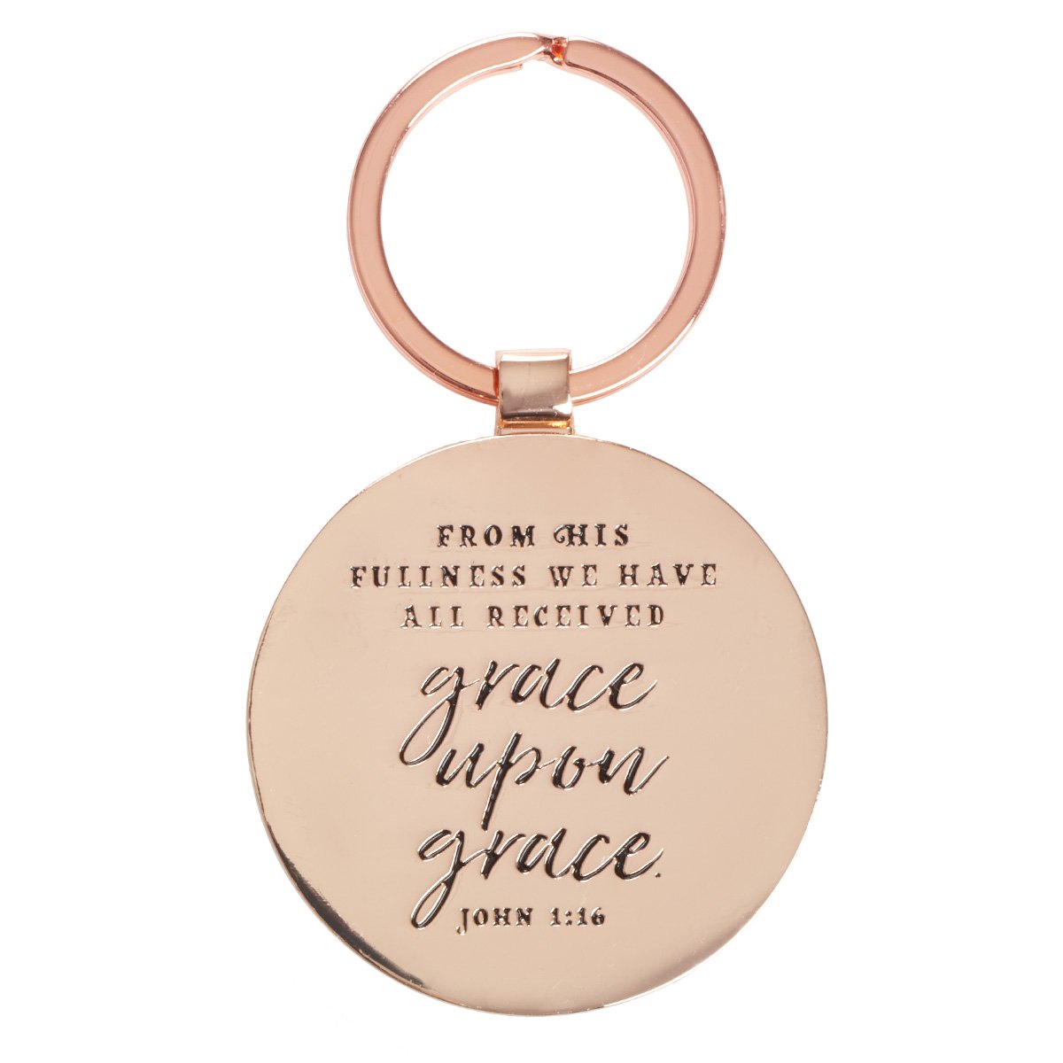 Christian Art Gifts Grace Upon Grace - John 1:16 Rose-Gold Metal Keychain Keyring Accessory for Women
