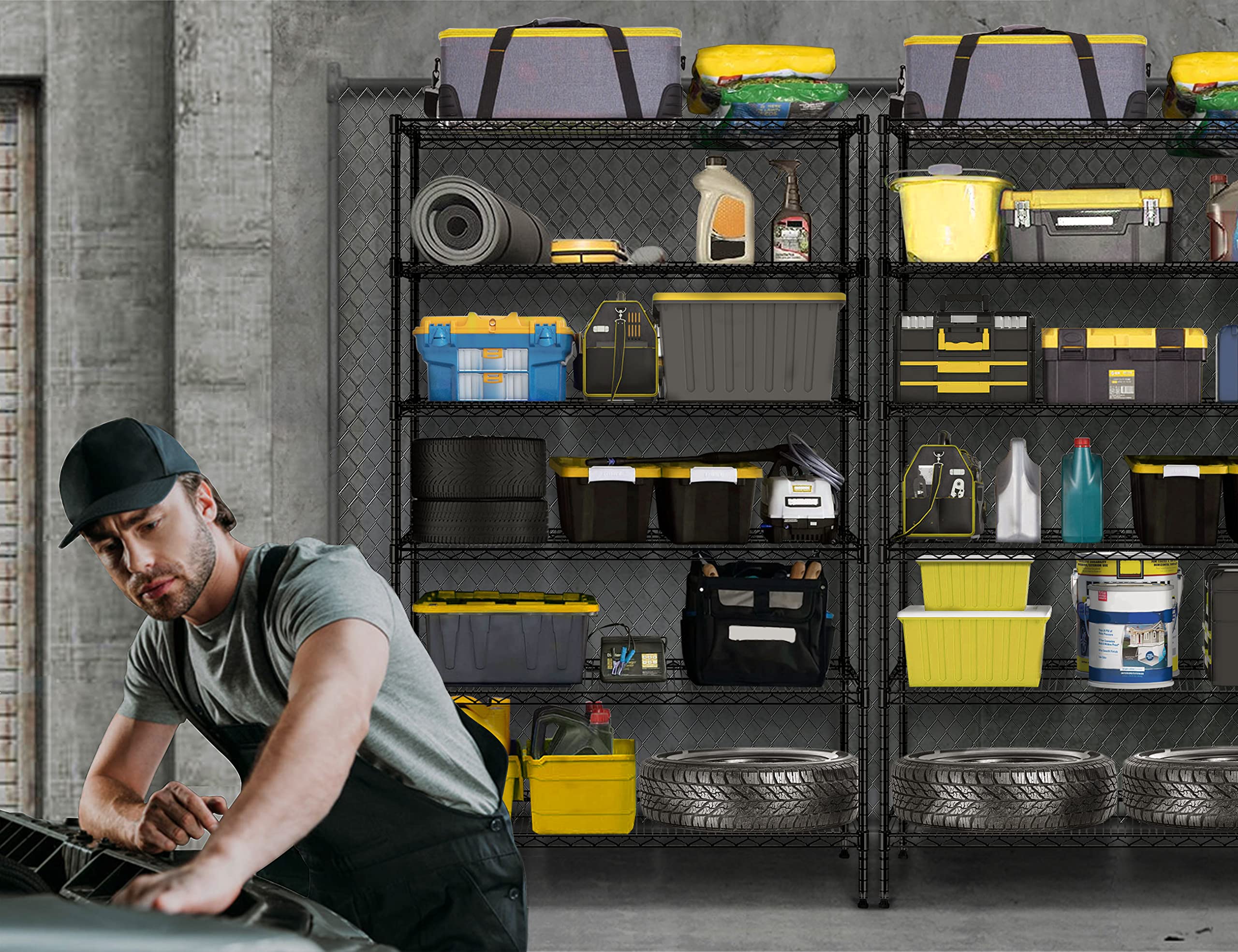 Garage Storage Shelves, 6000 Lbs Capacity NSF Certified Heavy Duty Garage Shelving with Wheels, 6 Tier Adjustable Metal Shelving for Garage Basement, Storage Rack Utility Shelf 48"Lx 18"Wx 78"H