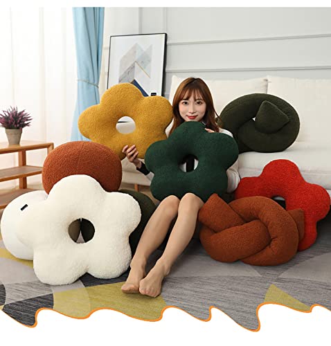 Nordic Minimalist Modern Home Plush Ball Decorative Pillow, Flower Pillow. (45cm(17.7inch), White Flower)