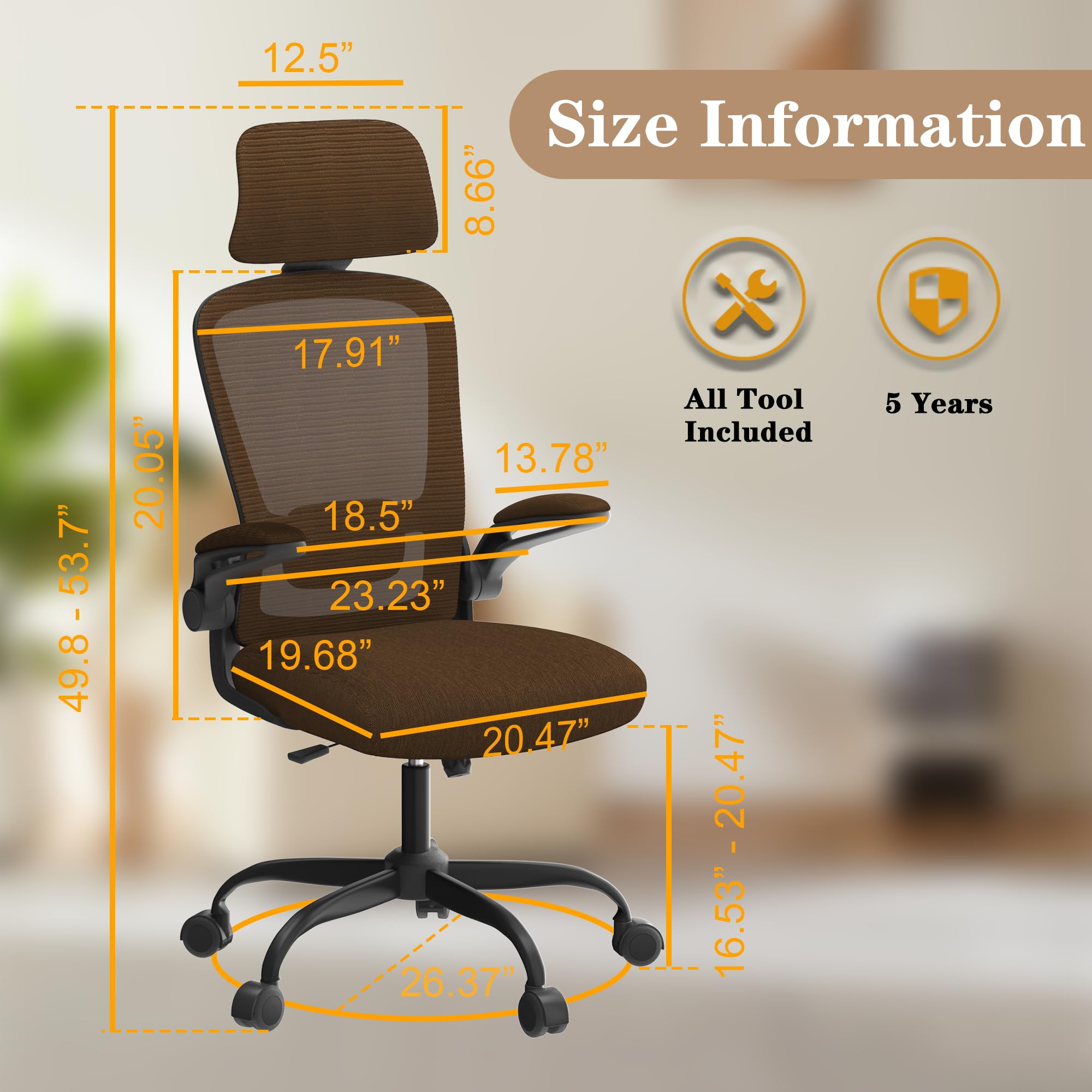 Ergonomic Mesh Home Office Chair | High Back Computer Desk Chair with Adjustable Lumbar Support & Headrest | Swivel Task Chair with Flip-Up Armrests for Home & Office (Classic, Black)