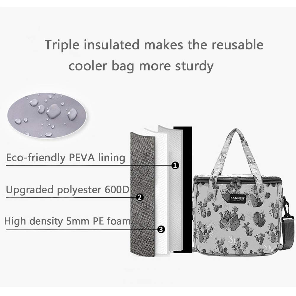 Evergoo Reusable Lunch Bags for Women, Insulated lunch Box with Adjustable Shoulder Strap, Cute Thermal Cooler tote Bag for Office/Beach/Hiking/Picnic/Workout-Cactus