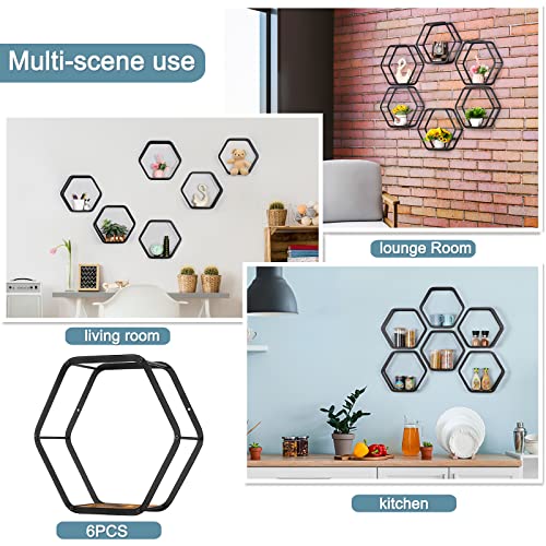 Hexagonal Floating Shelves Set of 10, Metal Hexagon Shelves for Wall, Rustic Black Hexagon Shelves, Modern Honeycomb Shelf, Octagon Shelves Wall Mounted for Bedroom Living Room Kitchen and Office