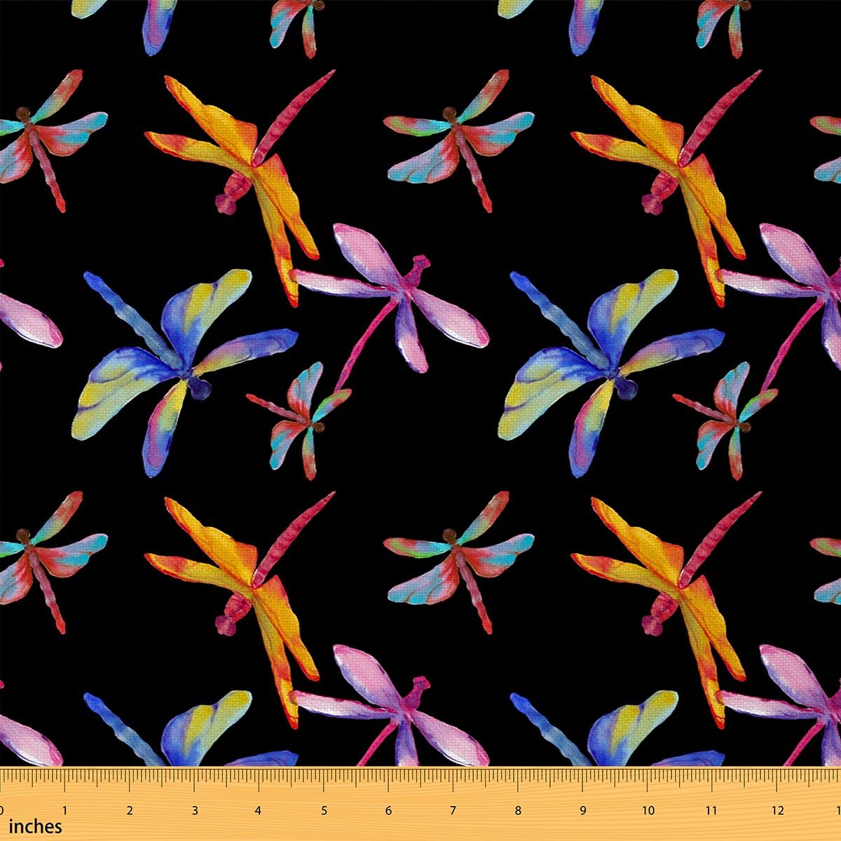 Colorful Dragonfly Fabric Rainbow Wild Animal Paint Print DIY Sewing Craft Hobby Fabric by The Yard Rustic Farmhouse Decorative Fabric for Upholstery and Home Accents,1 Yard