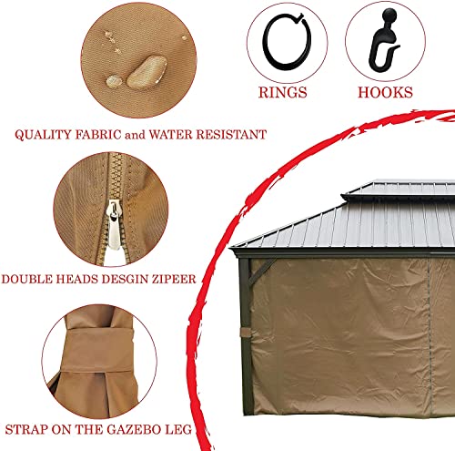 Gazebo Universal Replacement Privacy Curtain 4-Panels sidewall with Zipper (ONLY Curtain) (10' x 12', Khaki)