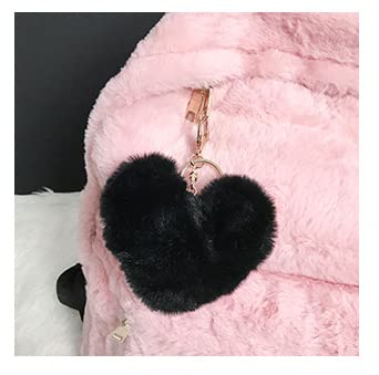 HOKMAH Cute Fuzzy Backpack for Girls, Aesthetic School Supplies Fuzzy Plush Backpack, Kawaii Furry Plush Backpack for Teens (Pink)