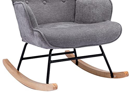 VESCASA Linen Rocking Chair with Tufted Wingback,23.5" Wide Midcentury Modern Indoor Glider Rocker with Arms for Nursery/Reading/Living Room/Bedroom, Grey