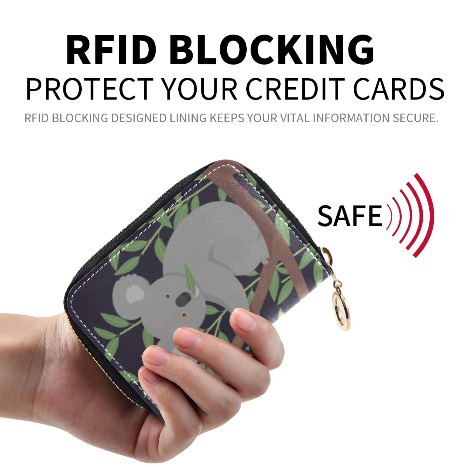 susiyo Cute Koala Sit On Tree Credit Card Wallet, RFID Blocking Compact Women Leather Card Holder Zipper Purse