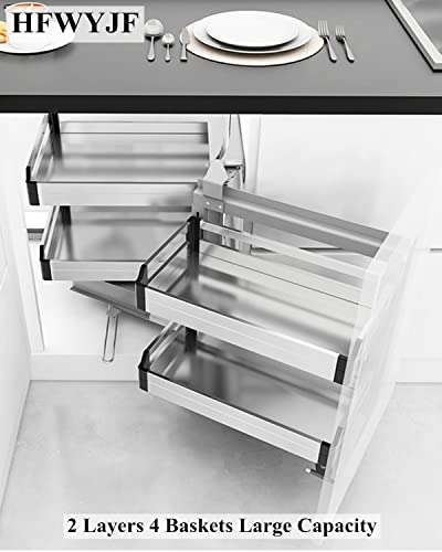HFWYJF Blind Corner Cabinet Pull Out Organizer 15 Inch Opening,Magic Corner Base Cabinet Pull Out Left,Hidden Corner Cabinet Slide Out Shelves,2 Tier 4 Shelf Chrome Blind Corner Soft Close