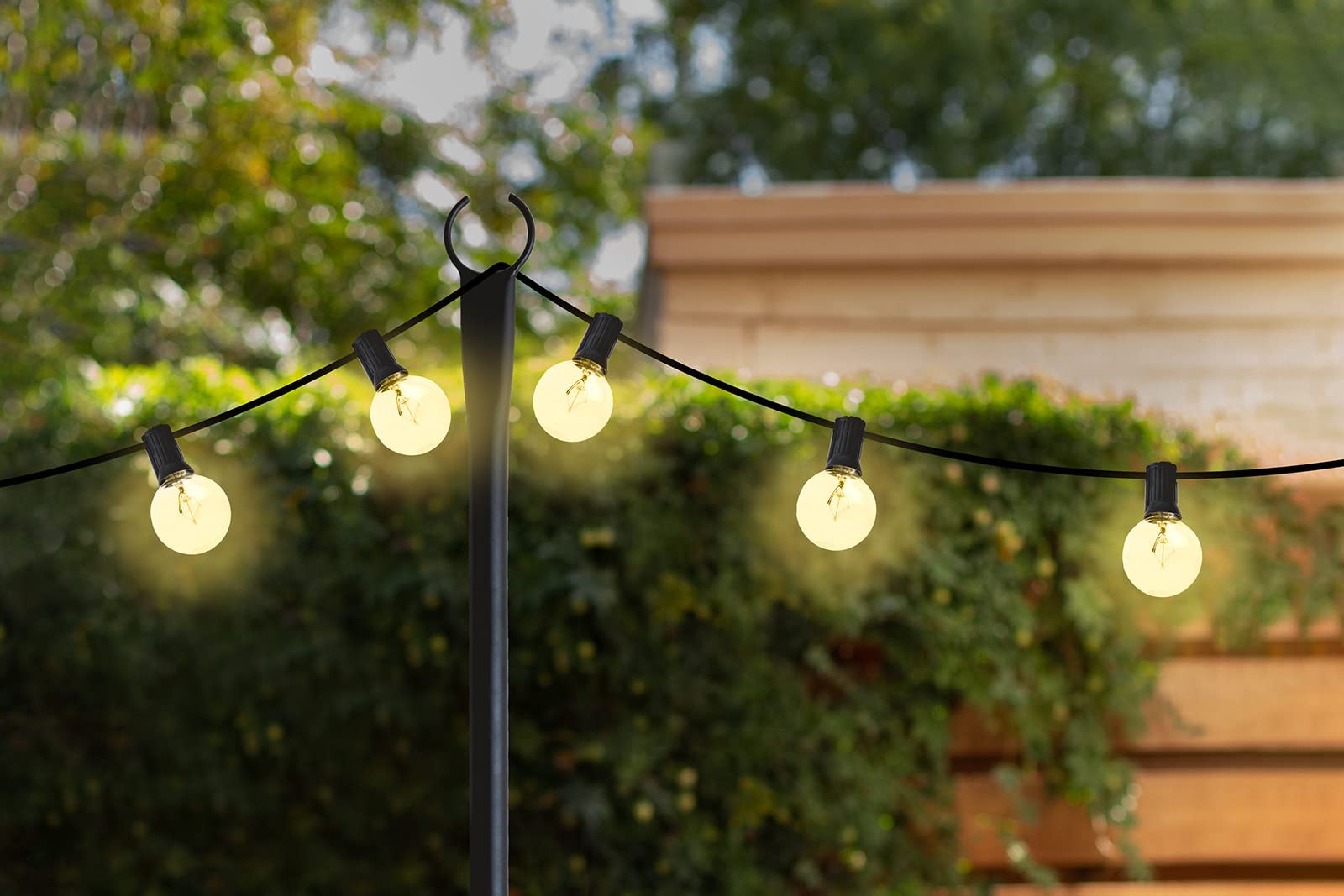 SFEG Outdoor String Light Pole - Non-Corrosive Steel Outdoor Light Poles for Ground with Fork Base - Metal Post Light Hangers for Garden, Backyard Lighting - For Wedding, Parties, Events - 96x7.8x8.4"