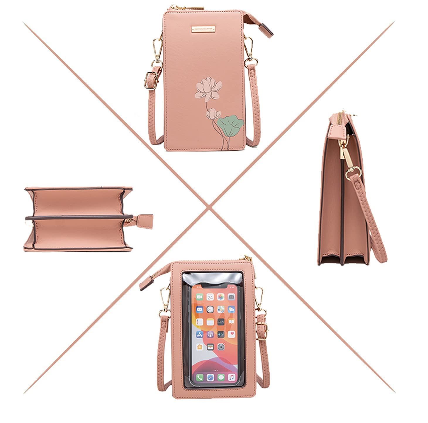 Touchscreen Phone Crossbody Bag for Women Cell Phone Purse Wallet Crossbody with Credit Card Slots for iPhone 13/13Pro etc. (Black)