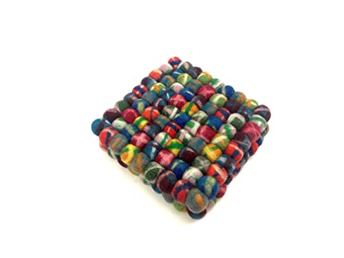 Handmade Trivet, Felt Ball Trivet, Potholders, Trivets, 100% Wool, Felt, Hot Pot Holders (Set of 2) Hot Pads, Flexible, Durable, Heat Resistant Mat, Mats, Square Trivet (Greenish Tie Dye, Square)