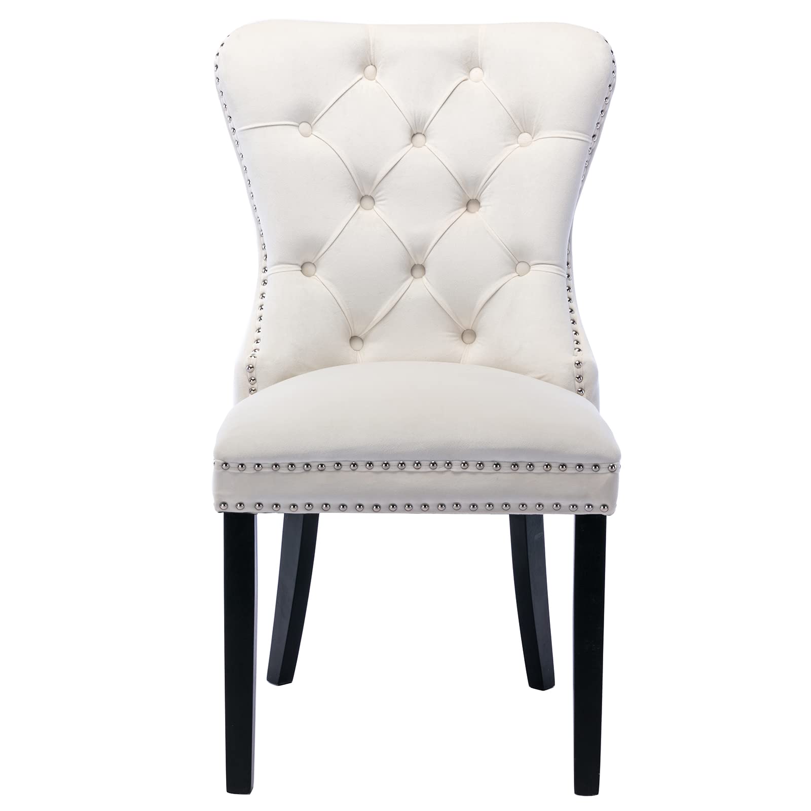 chairus Dining Chairs Set of 4 with Tufted High Back, Velvet Upholstered Dining Room Chairs Modern Elegant Nailhead Trim Ring Pull - Gray 4PCS
