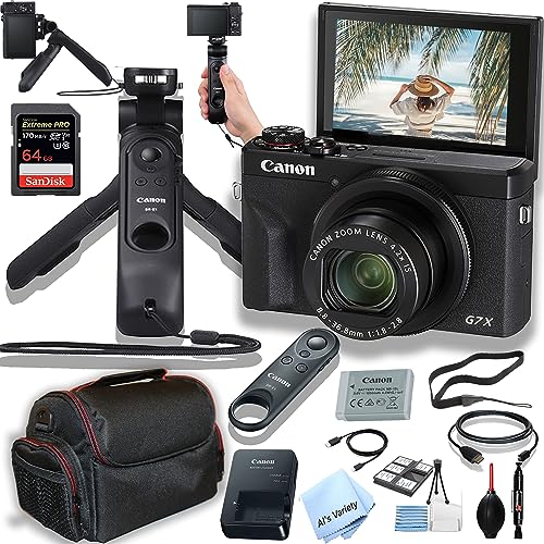 Canon PowerShot G7 X Mark III Digital Camera + 64GB Extreem Speed Memory, HG-100 Stabilizong Grip W/BR-E1 Remote, Case, and More (Vlogging Bundle) (Renewed)