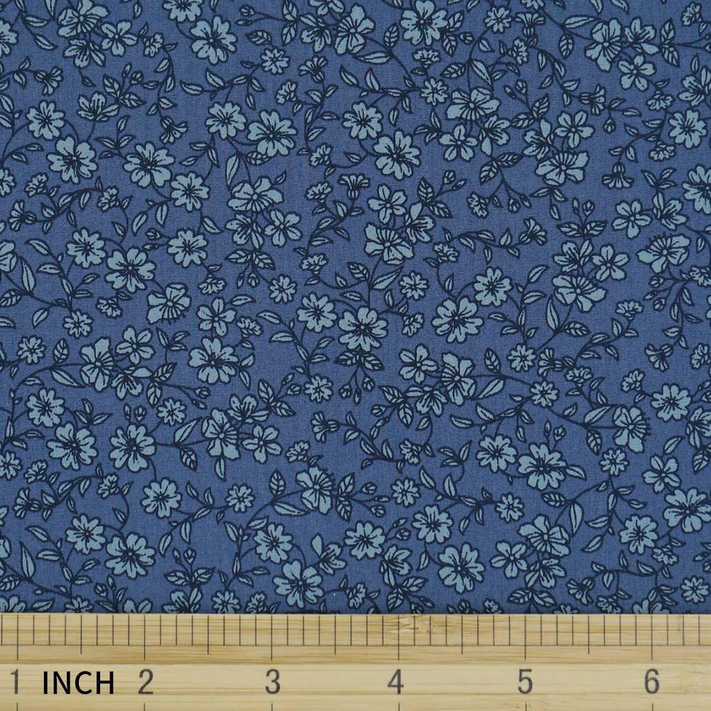 MasterFAB Cotton Fabric by The Yard for Sewing DIY Crafting Fashion Design Printed Floral Washable Cloth Bundles Voile;Full Width cuttable39 x 55inches (100x140cm) (Gray-Blue Spring Flowers)