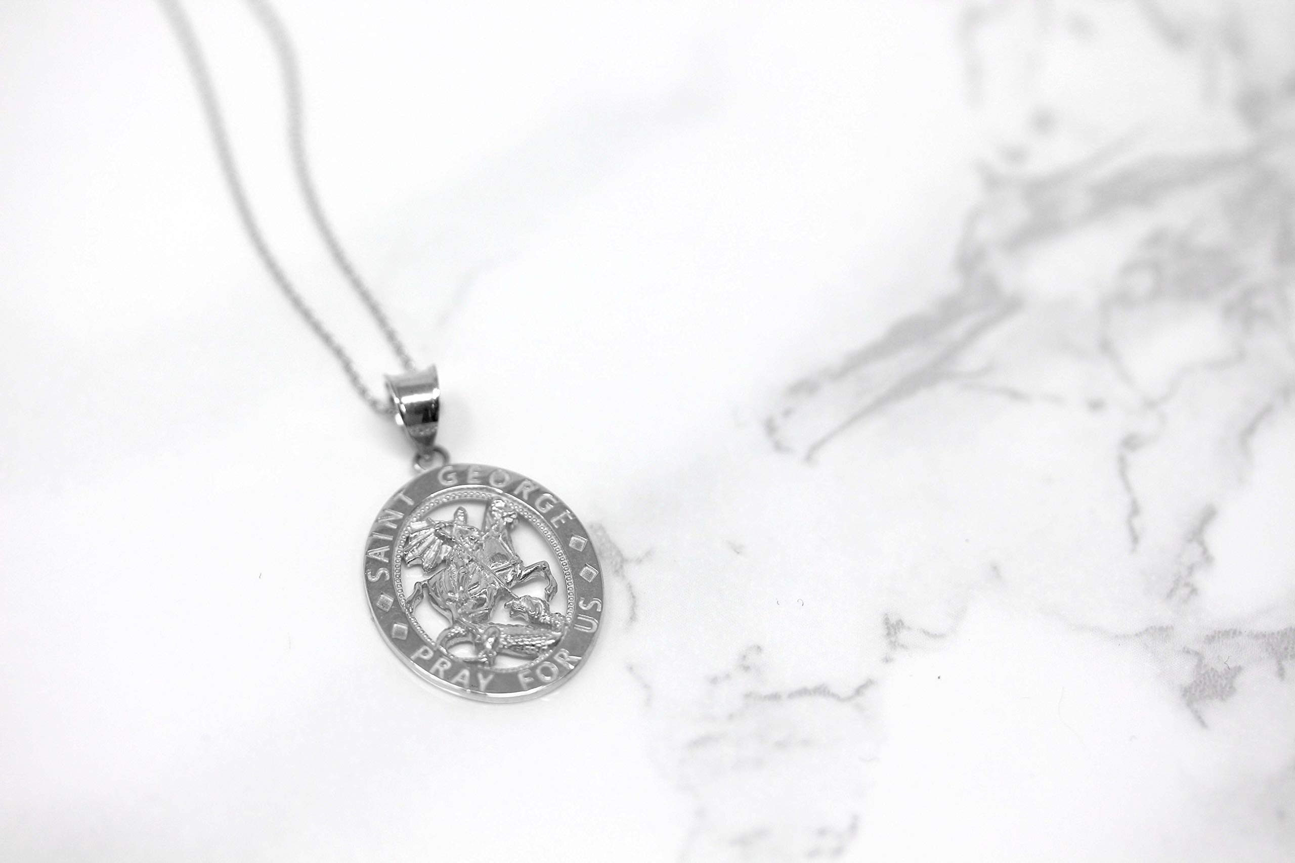 CaliRoseJewelry Sterling Silver Saint George Pray for Us Round Charm Pendant Necklace, 22"