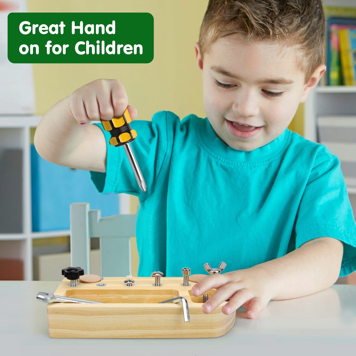 TOY Life Wooden Montessori Screwdriver Board Set for 3 4 5 Toddler & Kid, Preschool Learning Sensory Busy Bus Toys