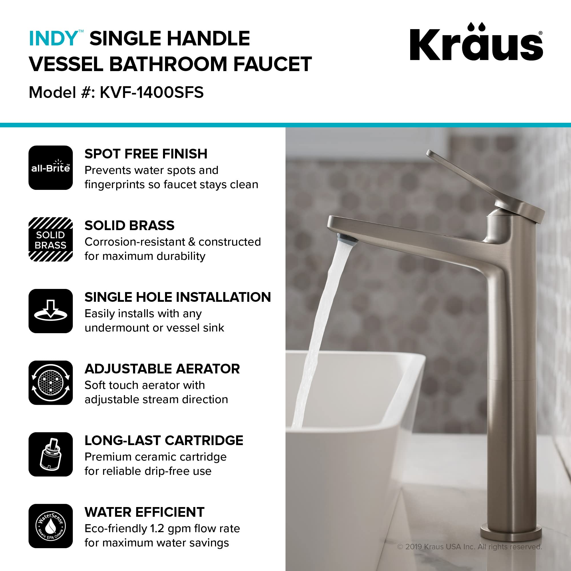 KRAUS Indy Single Handle Vessel Bathroom Faucet in Chrome, KVF-1400CH