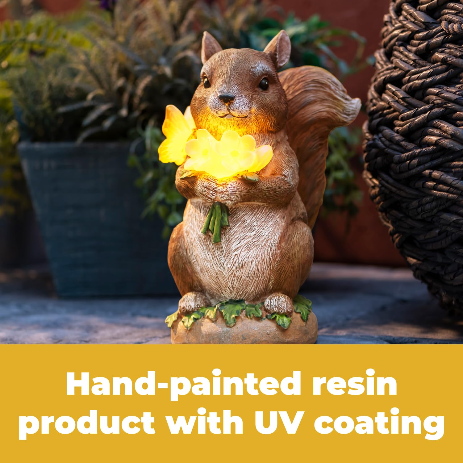 VP Home Charming Squirrel Solar Powered LED Outdoor Decor Garden Light Porcelain Squirrel Figurine Light Up Squirrel Gifts Garden Figurines Outdoor Solar Lawn Ornaments Squirrel Statue