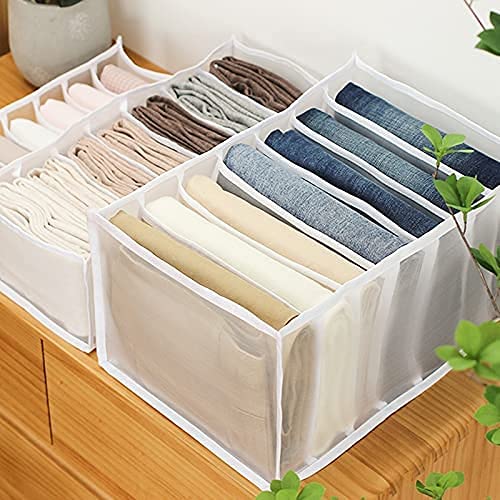Musnina Wardrobe Clothes Organizer,7 Grids Washable Wardrobe Clothes Organizer,Closet Organizers and Storage Baskets (White, Leggings Grid(Medium))