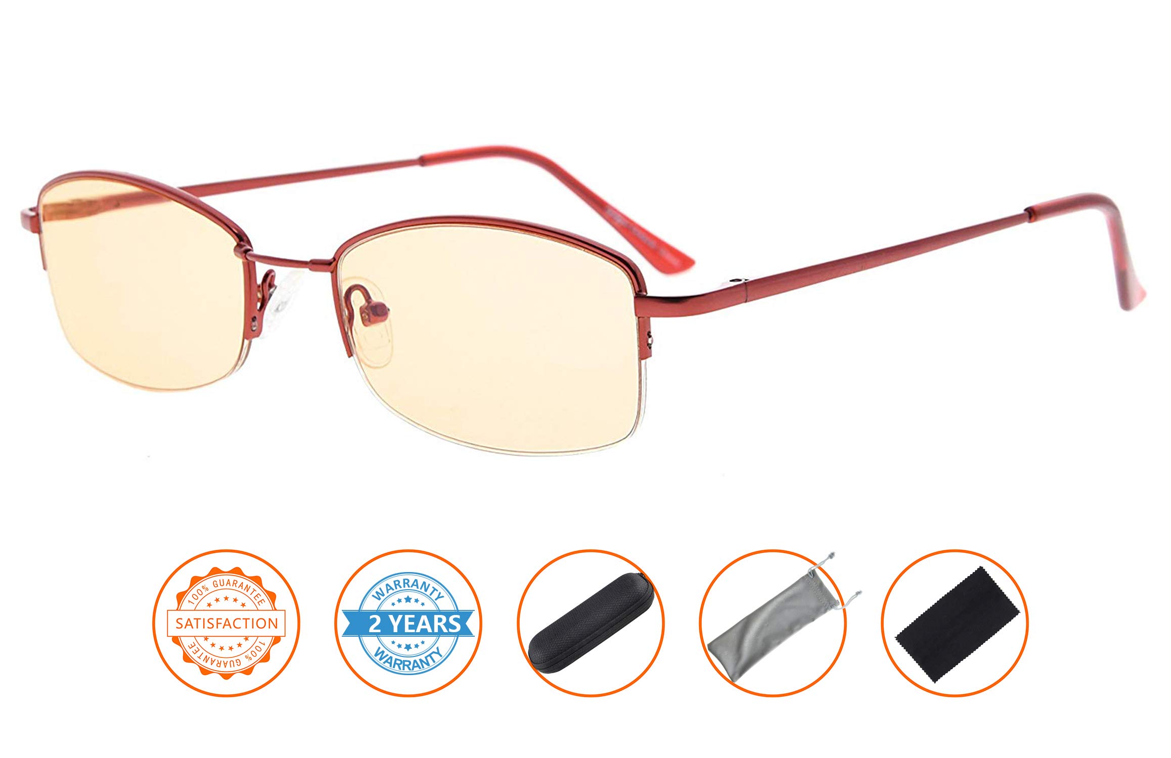 CessBlu Half-Rim Blue Light Filter Glasses Bendable Computer Reading Glasses Women(Wine-Red) without Strength