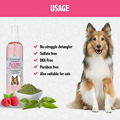 Veterinary Formula Solutions Gloss & Glide Detangler, Shine Builder, Conditioner Spray for Dogs β Quickly Detangles Matted Hair β With Silk Protein and Antioxidants (8 Fl. Oz.)