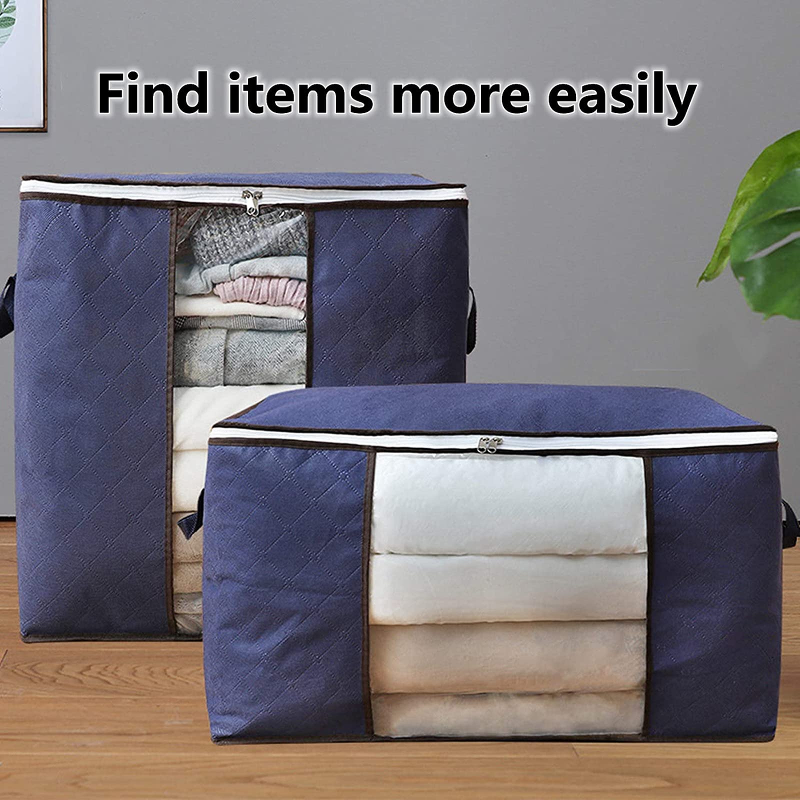 SZLY (2 Pieces) Large-Capacity Clothing Storage Bag with Reinforced Handles and Sturdy Zipper, Suitable for Clothes, Quilts, Blankets